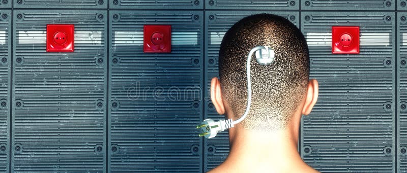 Man with Plug in Head at Charging Station Stock Illustration ...