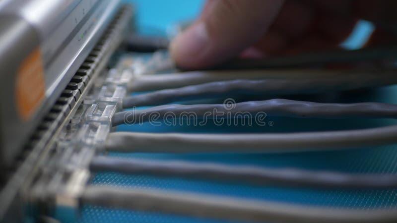 Plugs Ethernet Cable into Network Switch Hub Stock Footage - Video of ...
