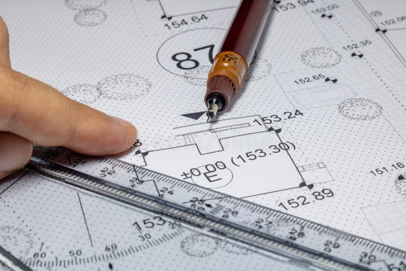 Man Point Out a Line in Architectural Plan Stock Photo - Image of ...