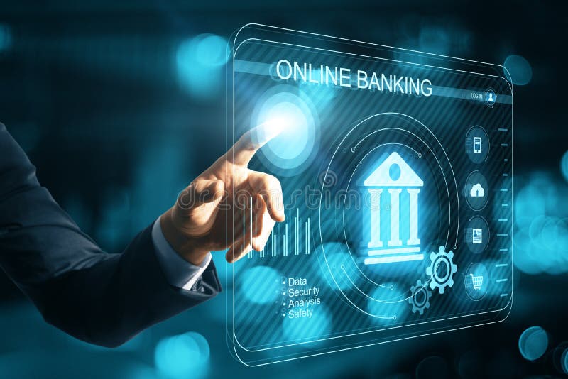 Man Pointing at Abstract Glowing Interface on Blurry Background. Online ...