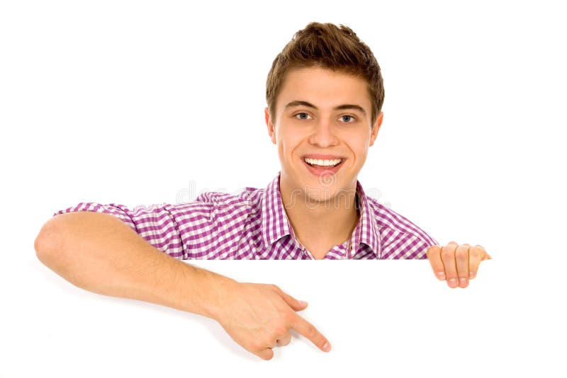 Man Pointing at a Blank Board Stock Image - Image of pointing, hands ...