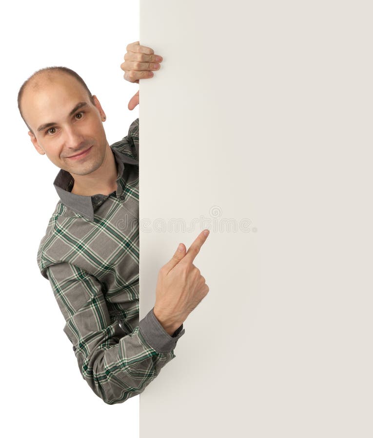 Man Pointing at a Blank Board Stock Image - Image of poster, pointing ...