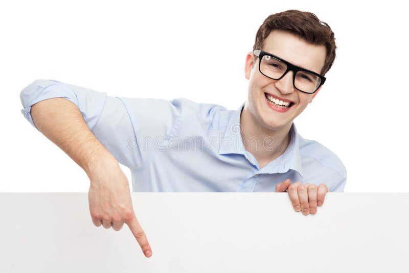 Man Pointing at Blank Poster Stock Image - Image of happiness, male ...