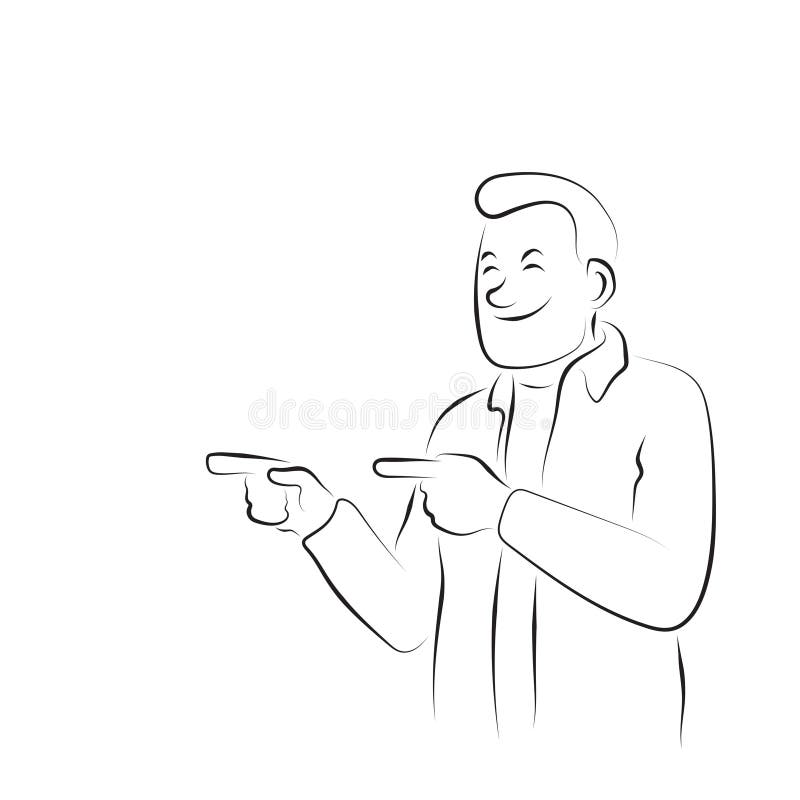 Man Pointing Blank Space Illustration Vector Hand Drawn with Black ...