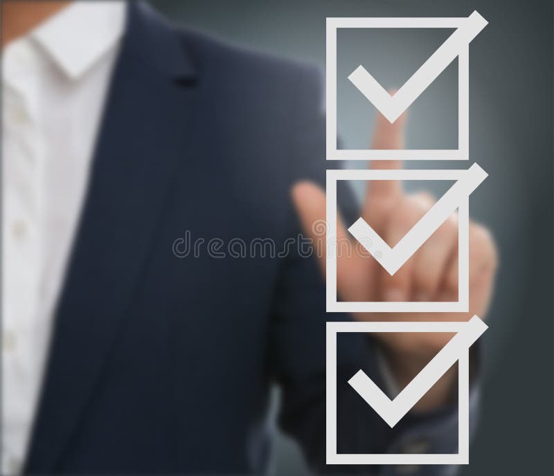 Man Pointing at Check Boxes with Marks on Virtual Screen, Closeup Stock ...