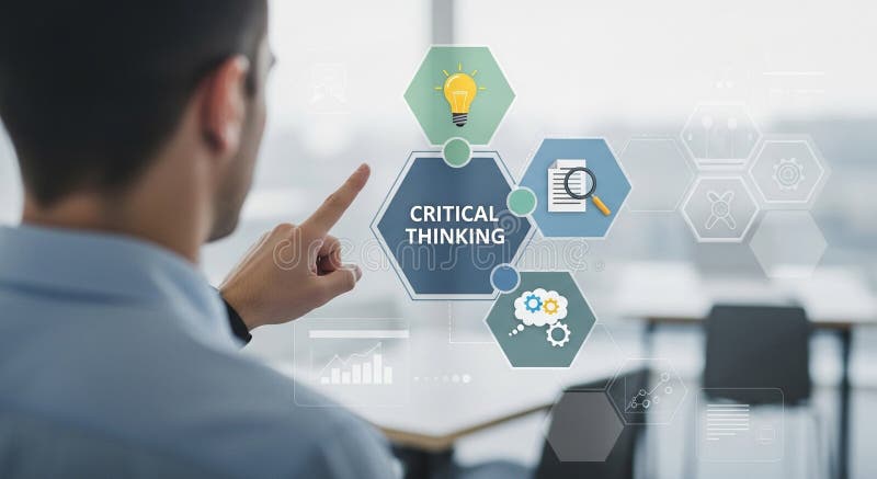 Man Pointing at Critical Thinking Concept with Lightbulb Document and ...