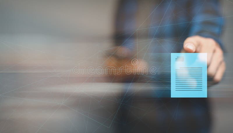 Man Pointing at a 3D-rendered Signed Document Icon in Front of Him ...