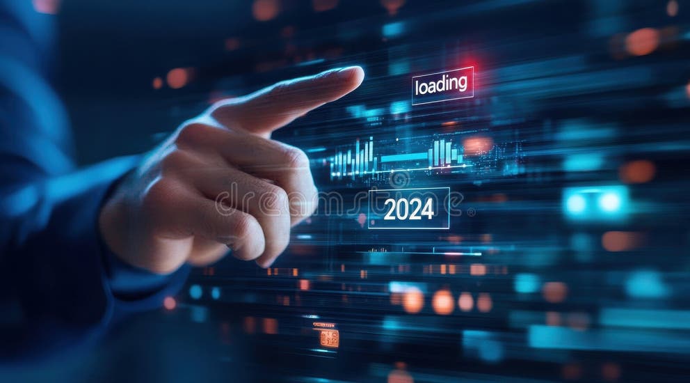 Man Pointing at Digital Screen with Loading Indicator Stock ...