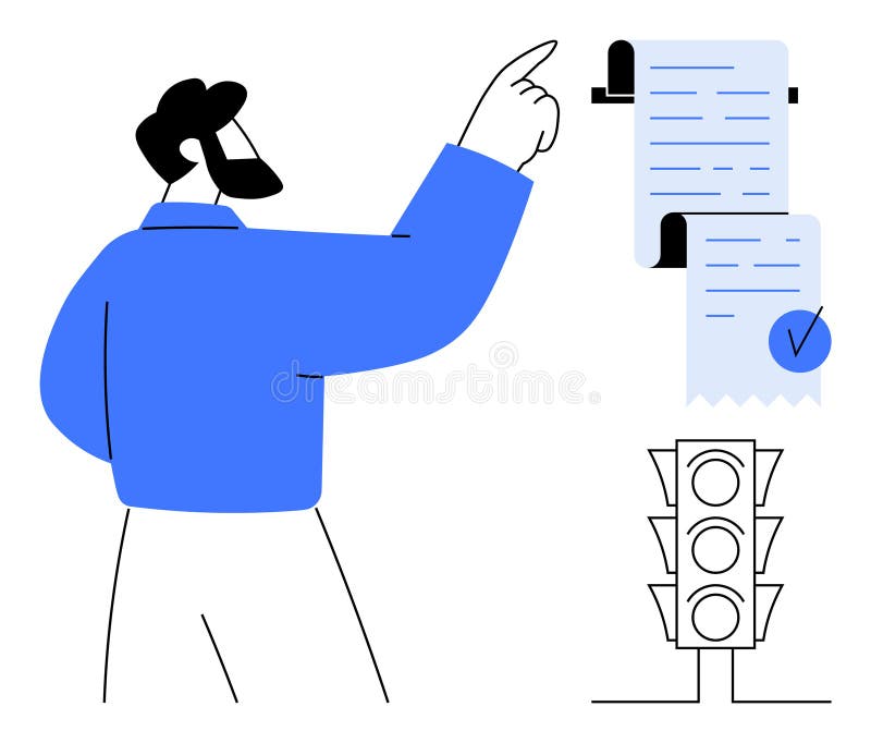 Man Pointing at Documents Near Traffic Light with Simple Modern Design ...