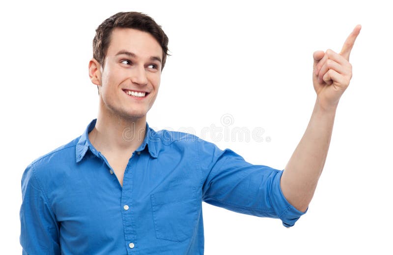 Young Man Pointing with Finger Stock Image - Image of smiling, young ...