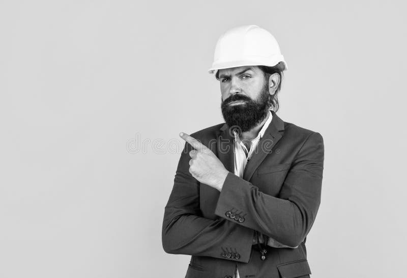 Supervisor Pointing on Advertisement in White Studio. Supervisor Show ...