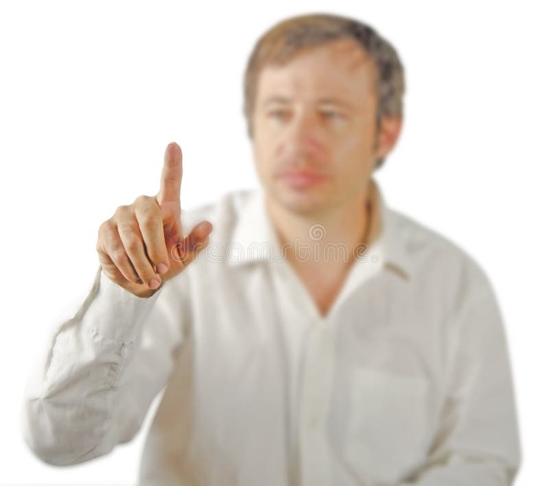 Man Pointing To Virtual Screen Stock Image - Image of male, close ...