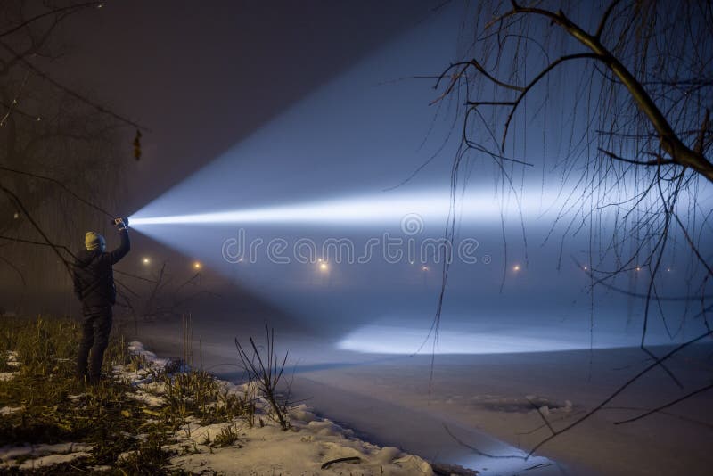Searching with Flashlight in Outdoor Stock Image - Image of forest ...