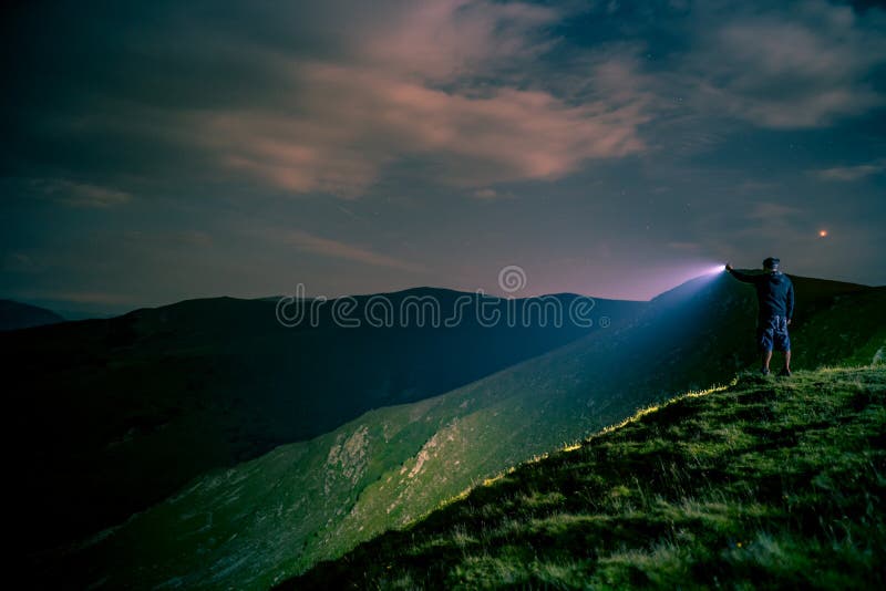 Searching with Flashlight in Outdoor Stock Image - Image of forest ...