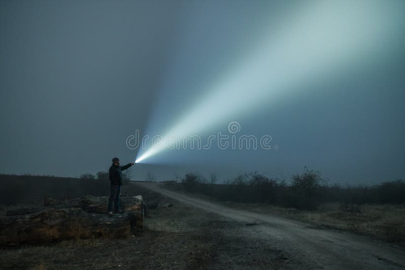 Searching with Flashlight in Outdoor Stock Image - Image of forest ...