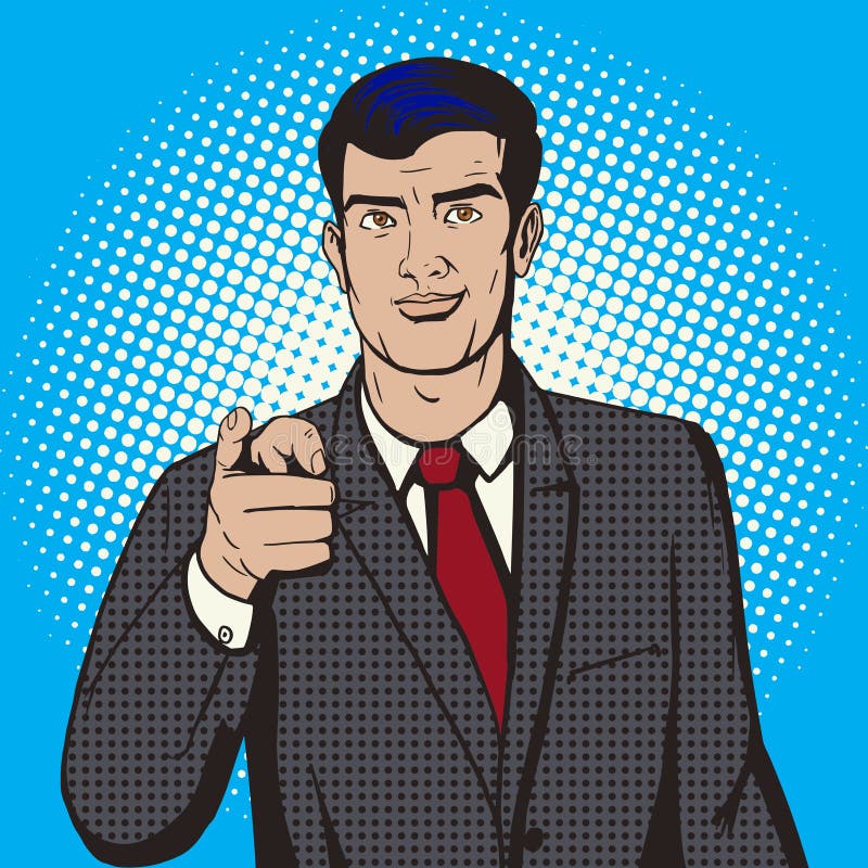 Man Pointing Forward Finger Pop Art Style Vector Stock Vector ...