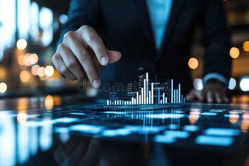 A Man is Pointing at a Graph on a Computer Screen Stock Illustration - Illustration of business ...