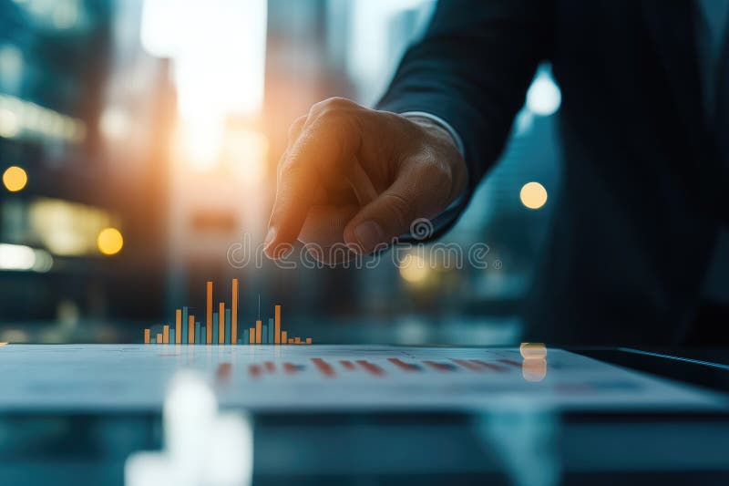 A Man is Pointing at a Graph on a Computer Screen Stock Illustration - Illustration of finance ...