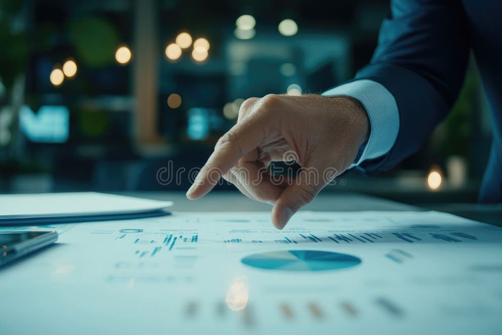 A Man is Pointing at a Graph on a Table Stock Illustration ...