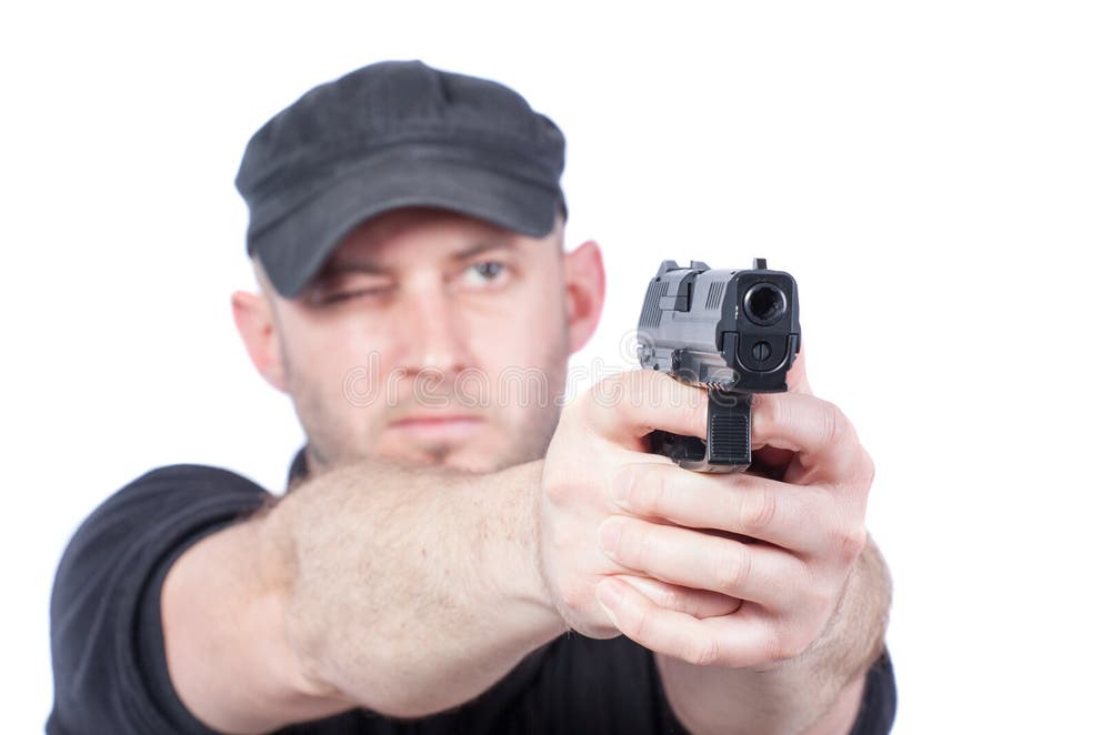 Man Pointing Gun. Focus on the Gun Stock Image - Image of crime ...