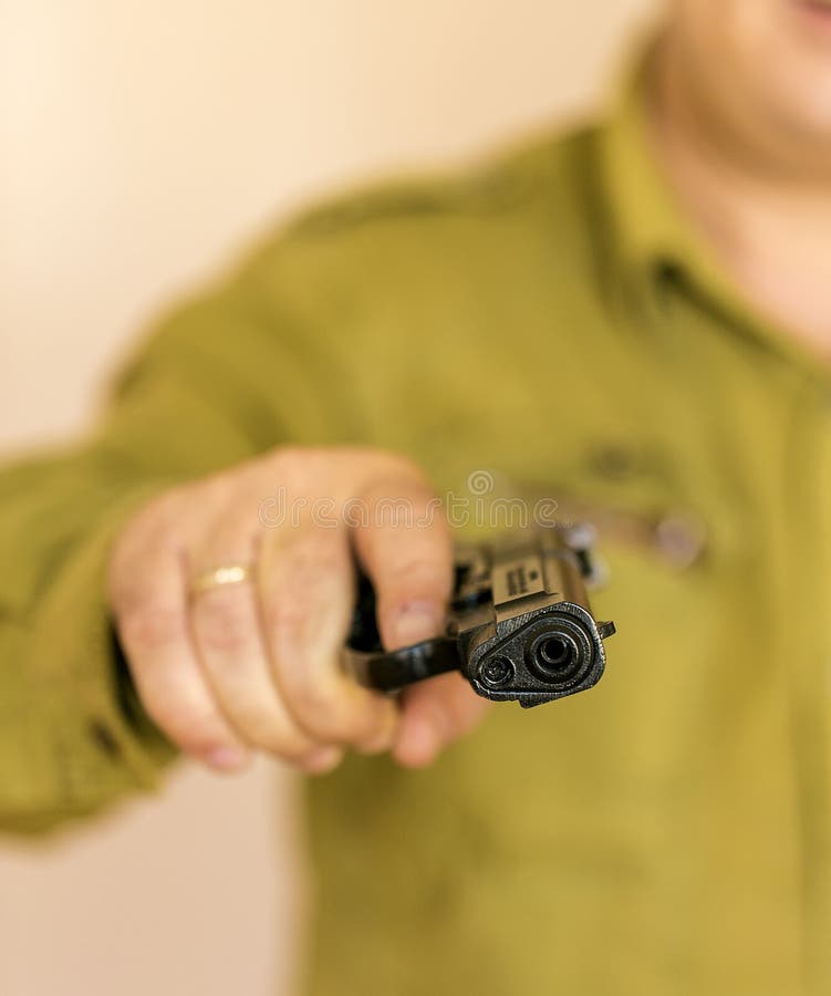 Man Pointing Gun at the Target with One Hand Stock Photo - Image of ...