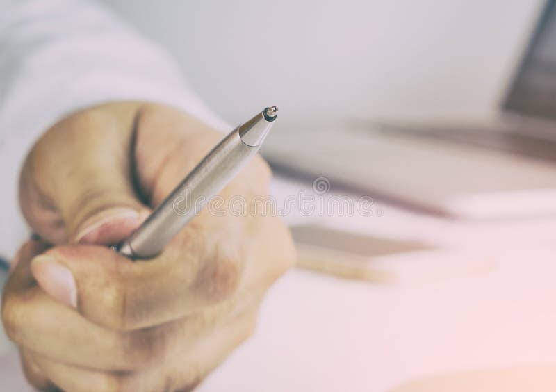 Man Pointing His Pen To the Screen Stock Image - Image of worker, hand ...