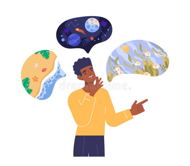 Man Imagining Different Scenarios. Vector Illustration Stock Vector ...