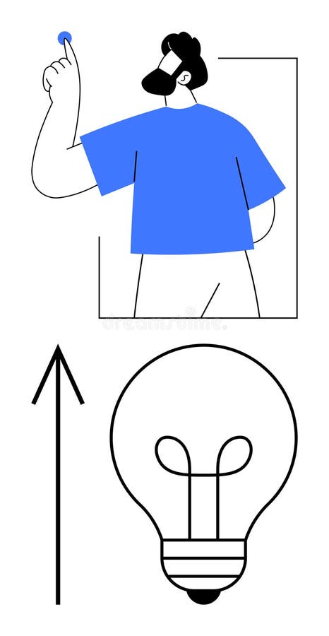 Man Pointing at Light Bulb with Upward Black Arrow Indicating Progress ...