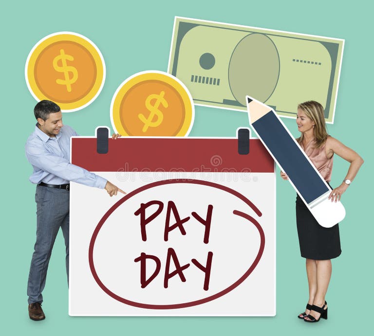 Man pointing at pay day stock image. Image of coin, diary - 124982643