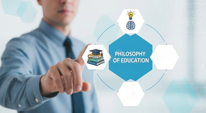 A Man Pointing at a Philosophy of Education Diagram with Books and ...