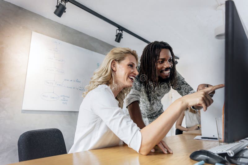 Man Pointing at Screen of Desktop Stock Image - Image of cooperation ...