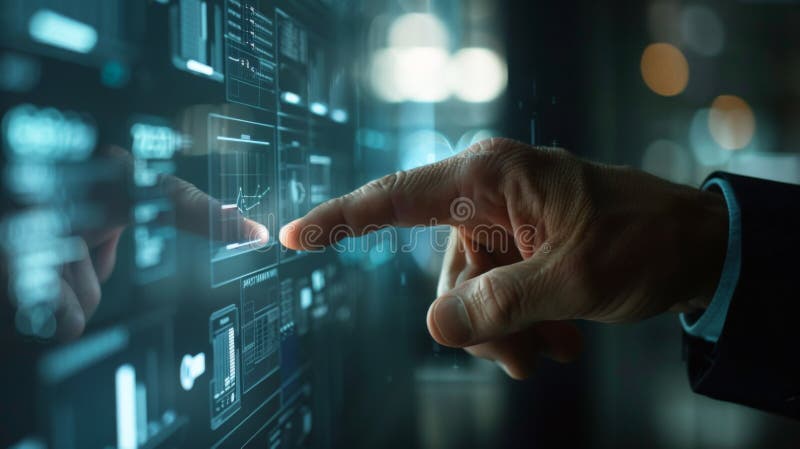A Man Pointing at a Screen with His Finger, AI Stock Photo - Image of ...