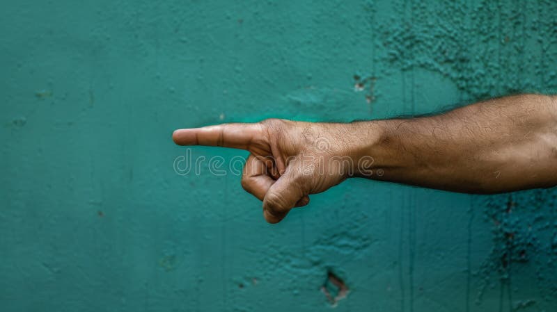 A Man Pointing at Something with His Left Hand on a Wall, AI Stock ...