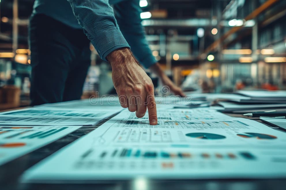 Man Pointing at Table Covered with Papers and Project Management ...