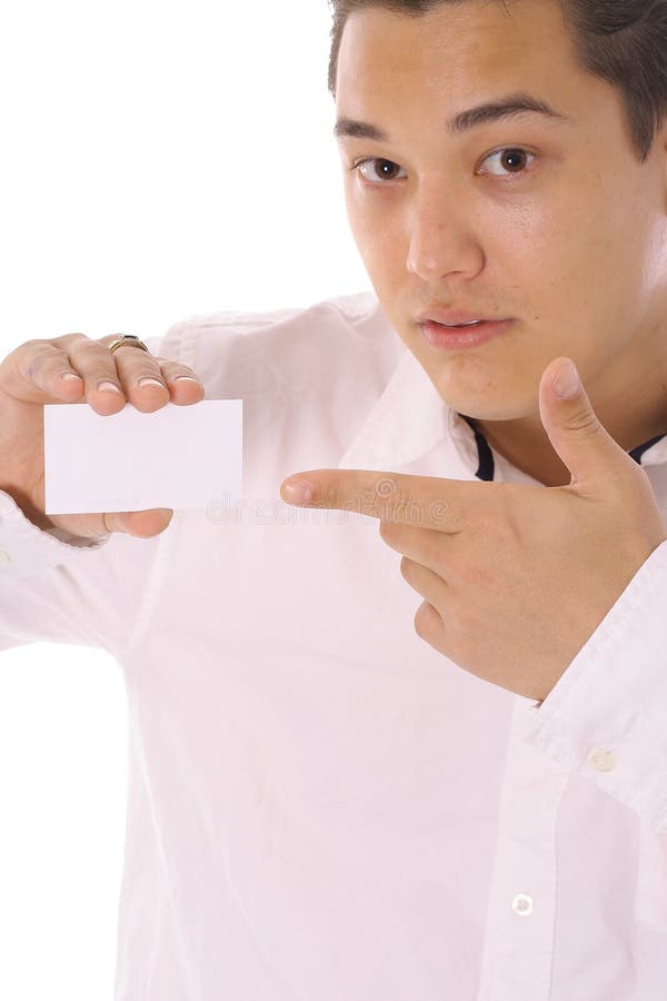 Man Pointing To a Blank Business Card Stock Image - Image of multi ...