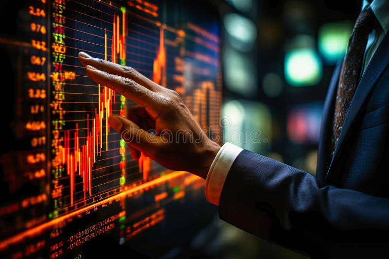 Man Pointing To Chart on Screen Stock Image - Image of graphs, screen ...