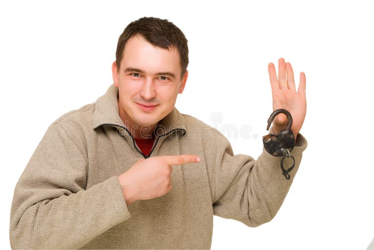 Man pointing to open lock stock image. Image of accessibility - 12954621