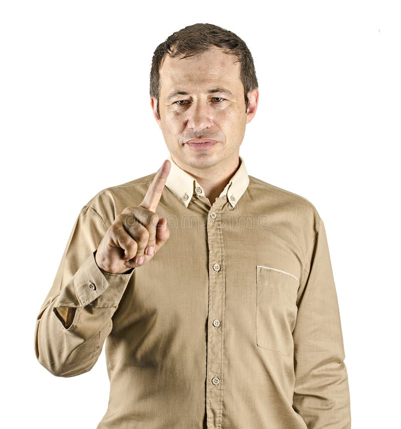 Man Pointing To Virtual Screen Stock Image - Image of finger, close ...