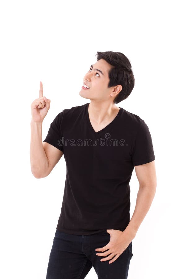 Man Pointing Up His Finger, Looking Up Stock Image - Image of handsome ...