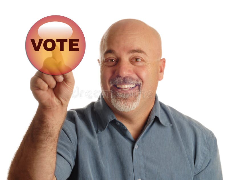 Man pointing at vote icon stock photo. Image of choice - 6718898