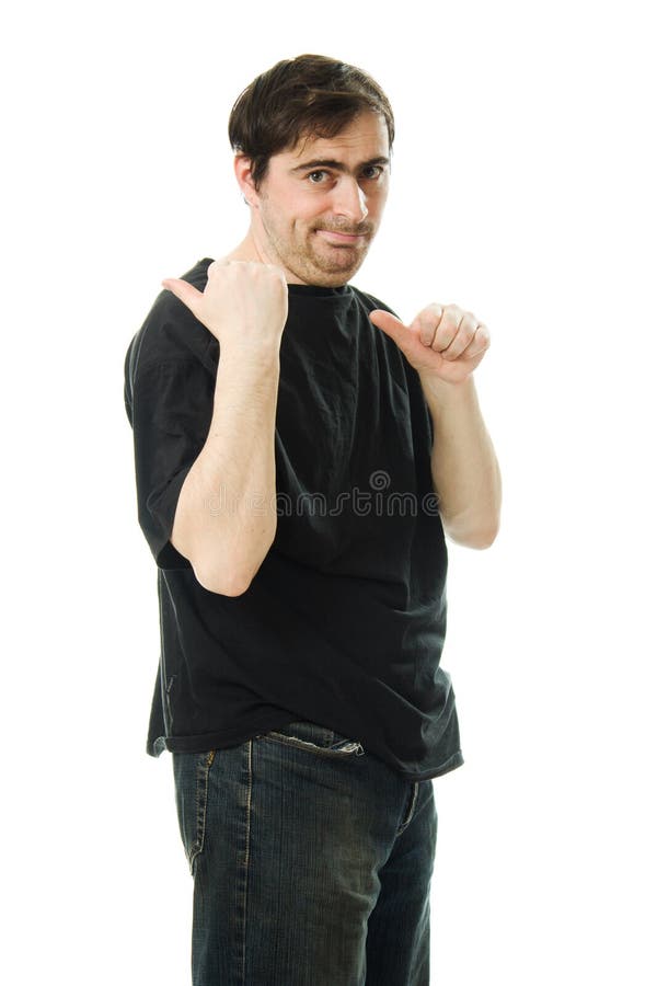 Man Points A Finger Behind His Back. Stock Photo - Image of isolated ...