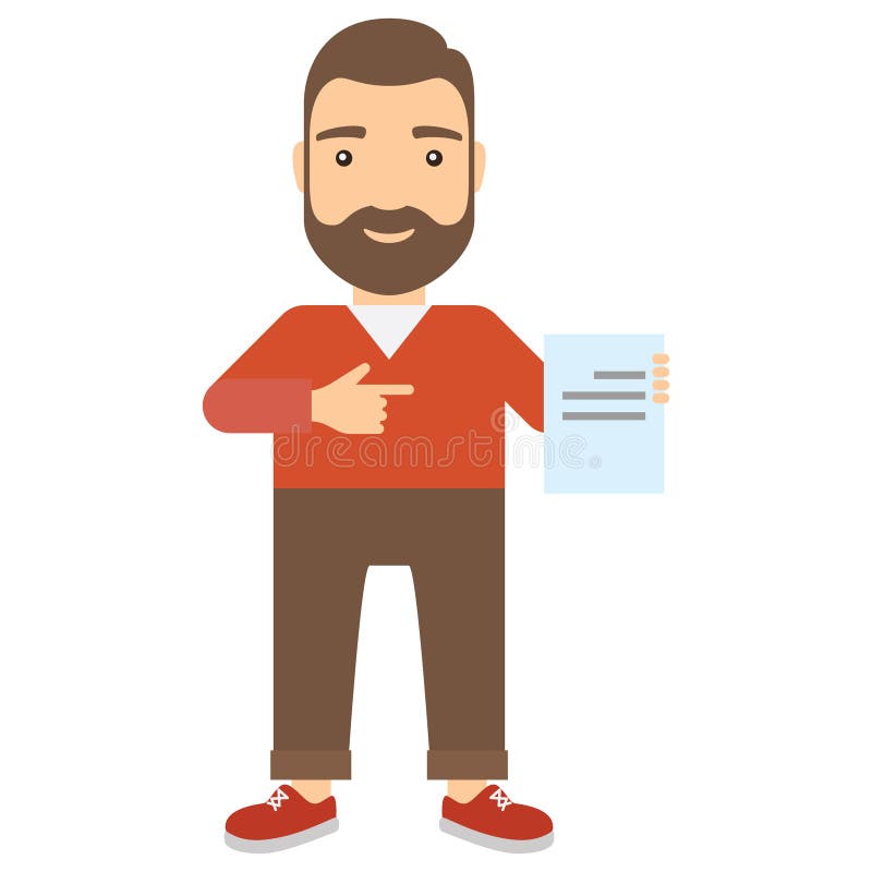 Man Points Finger at Document. Stock Vector - Illustration of young ...