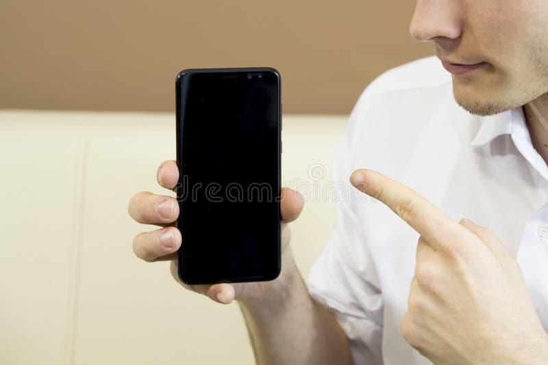 Man Points His Finger at the Screen. Stock Photo - Image of active ...