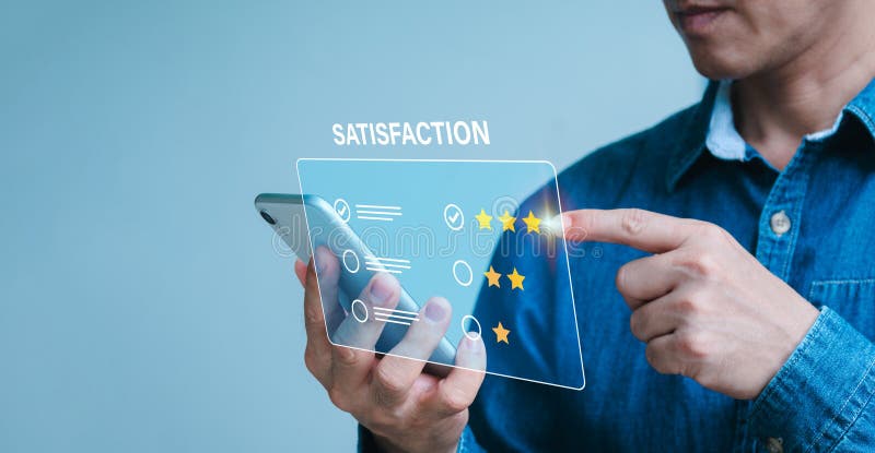 A Man Points with His Finger and Selects a Five-star Emoji To Display ...