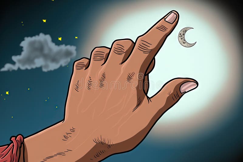 Man points at moon stock illustration. Illustration of background ...