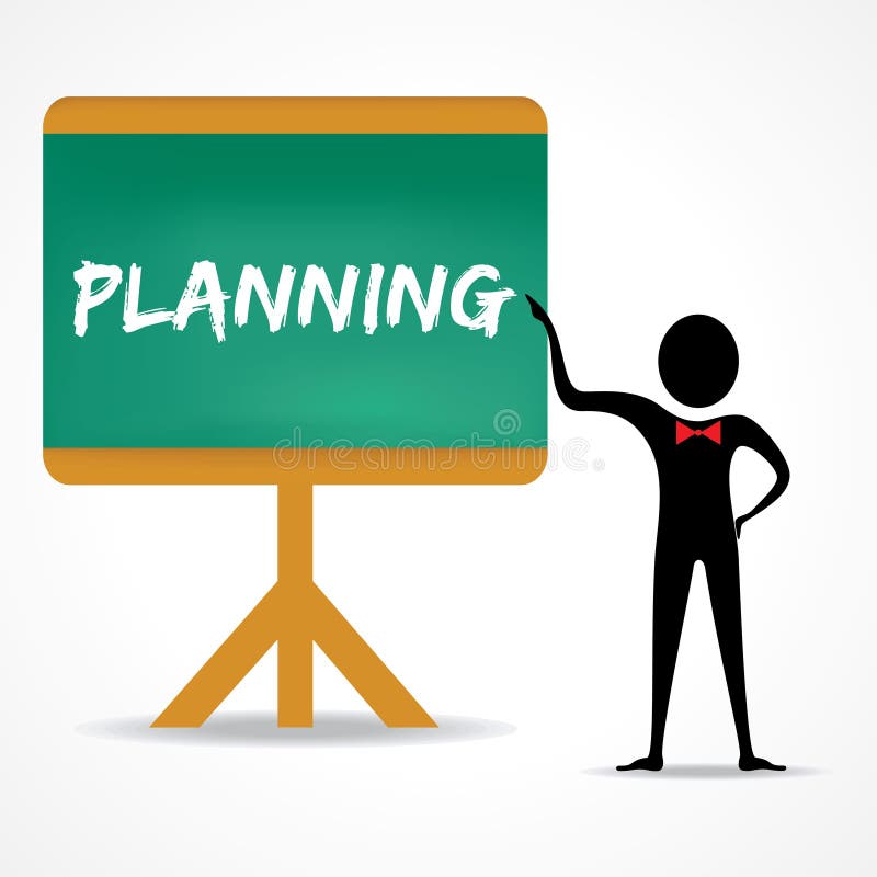 Man Points To Planning Word on Green Board Stock Vector - Illustration ...