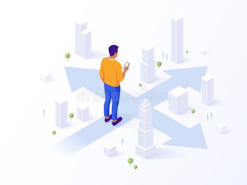 Man Pondering Choices at a Question Mark Crossroad with Multiple Arrows ...