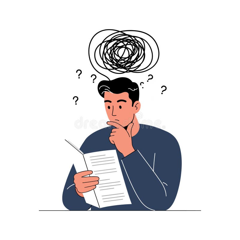 Man Pondering Over a Document with Confusion and Uncertainty in His ...