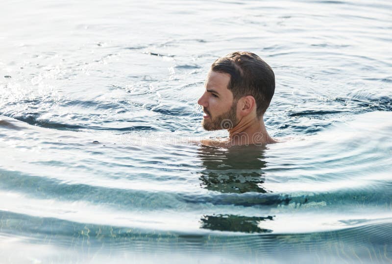 A man in the pool stock image. Image of beard, lifestyle - 117182719