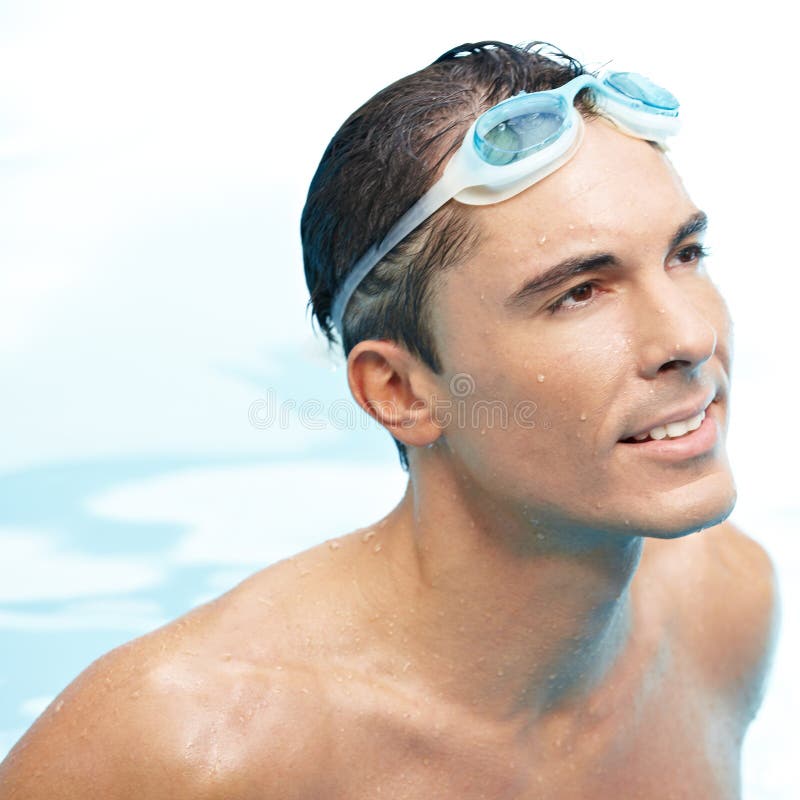 Man in pool with goggles stock photo. Image of goggles - 24820882
